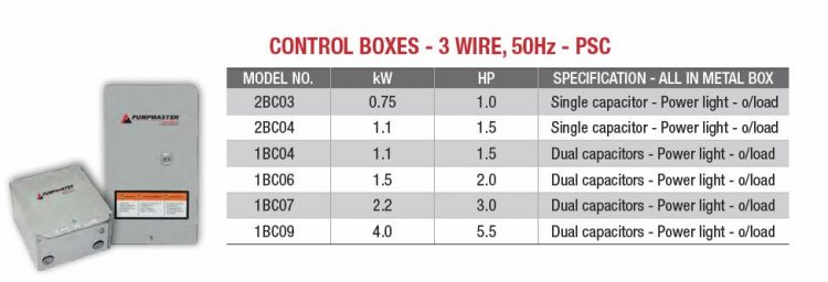 Pumpmaster Motor 3 Wire Single Phase Control Boxes - Foundation Pumps